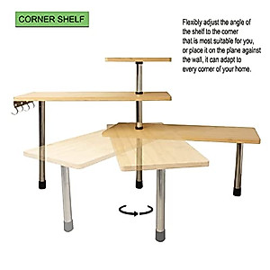 HAORUI 3 Tier Corner Shelf, Kitchen Countertop Organizer with Hooks, Desk Display Shelves, Adjustable Space Saving Spice Rack for Kitchen, Bedroom, Office