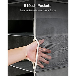 ULG 1 PC Hanging Closet Organizer, 3-in-1 to 6-in-1 Reversible Closet Hanging Shelves with 6 Side Pockets for Wardrobe Clothes Sweater Storage, Foldable, Dark Gray