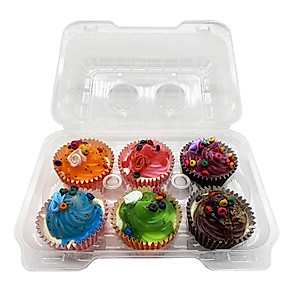 Clear Cupcake Containers,12pc Plastic Disposable High Dome Cupcake Boxes 6 Compartment Cupcake Holders Cupcake Containers Half Dozen Cupcake Trays Durable Cup Cake Muffin Packaging Transporter
