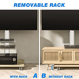 Rolling Floor TV Stand with Swivel Mount for 40-75 Inch Flat Screen/Curved TVs, 3-Shelf Heavy Duty Portable Mobile TV Cart with Wheels, Universal Tall TV Mount Trolley for Home and Office, White