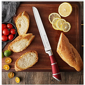 Kitchen Knife Set, CHEFDEER 9-Piece Pink Sharp Non-Stick Coated Chef Knives Block Set,Stainless Steel Knife Set for Kitchen with Sharpener for Cutting Slicing Dicing Chopping (Red)