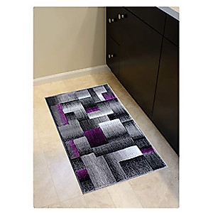 Masada Rugs, Modern Contemporary Area Rug, Purple Grey Black (2 Feet X 3 Feet) Mat