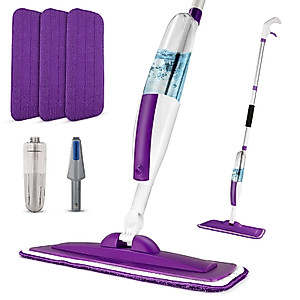 Mops for Floor Cleaning, Mops for Floor Cleaning with 3 Washable Reusable Mop Pads Head and 14oz Refillable Spray Bottle Microfiber Wet Dry Dust Mop for Home Hardwood Laminate Floor