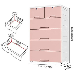 Nafenai Plastic Drawers Dresser,Storage Cabinet with 6 Drawers,Closet Drawers Tall Dresser Organizer for Clothes,Playroom,Bedroom Furniture, Pink