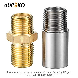 Aupoko Liquid Propane Gas Fire Pits 1/2" Air Mixer Valve, LP Mixer Valve with High Capacity 150K BTU and Stainless Steel, 1/2" Female and Male Thread, Fits for Outdoor DIY Propane Fire Pit