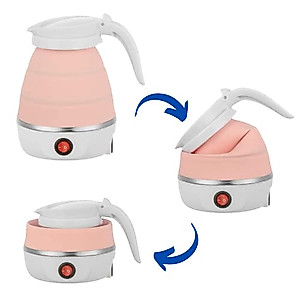 Travel Collapsible Electric Kettle with Collapsible Cup - Portable Foldable Small Electric Kettle with Quick Boiling Water Tech, BPA Free, 110V Voltage, US Plug, 600ML (Pink & Pink)