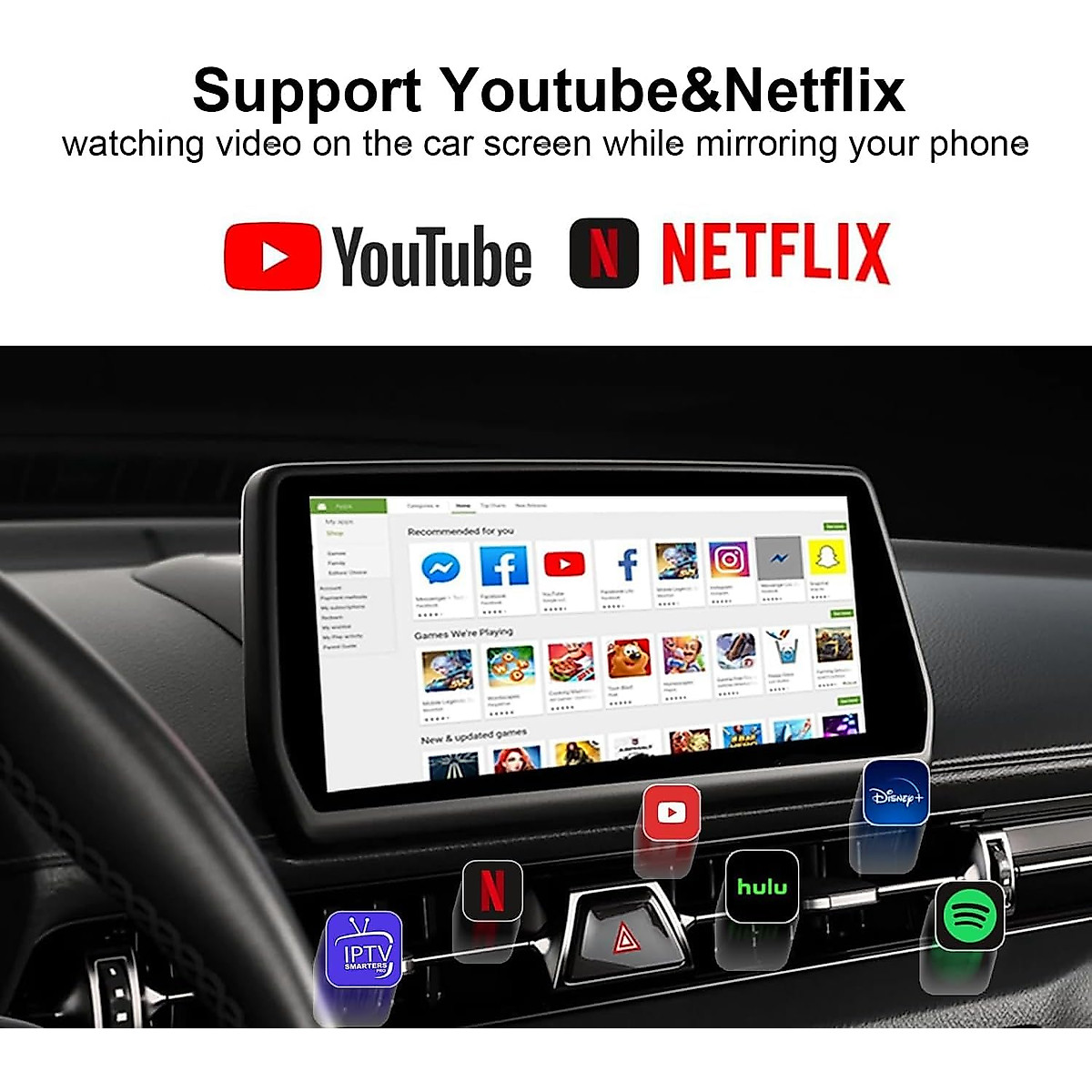 4 in 1 Wireless Carplay & Android Auto Wireless Adapter - Magic CarPlay Ai Box Streaming Video Fits Netflix/YouTube/TF Card, CarPlay Wireless Adapter for Wired CarPlay AA Cars USB Card Reader Writer