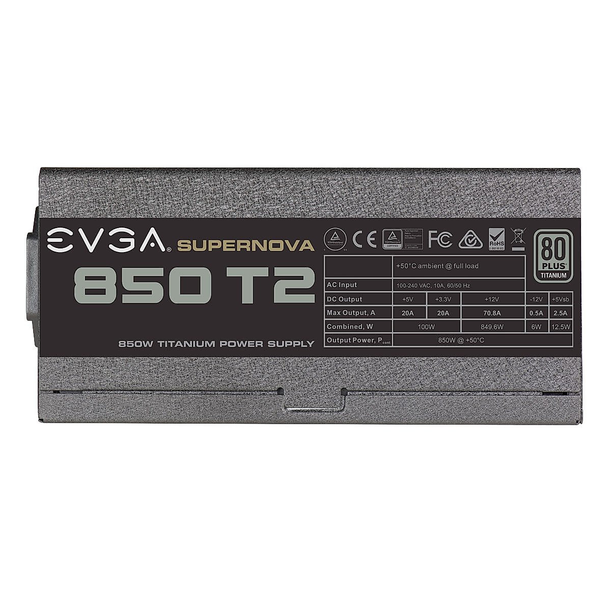 EVGA Supernova 850 T2, 80+ Titanium 850W, Fully Modular, ECO Mode, 10 Year Warranty, Includes Free Power On Self Tester, Power Supply 220-T2-0850-X1, 850 Watt