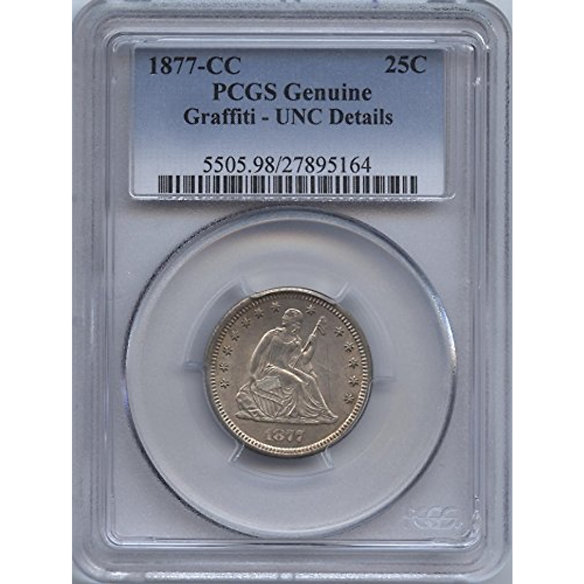 1877 CC Liberty Seated Quarter Uncirculated Details PCGS #27895164
