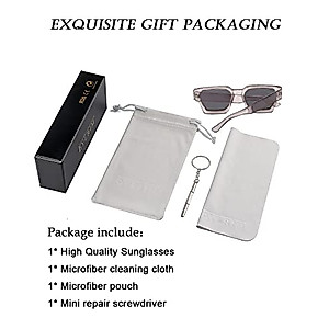 EYLRIM Thick Square Frame Sunglasses for Women Men Fashion Chunky Rectangle Sun Glasses Black Shades(10 Transparent Grey/Grey)