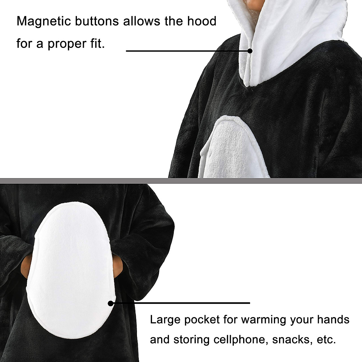 Solaris Panda Wearable Blanket Hoodie for Kids - Warm Soft Gift, Oversized Cozy Sherpa Fleece Sweatshirt Pullover for Teens, Girls, Boys, Large Pocket