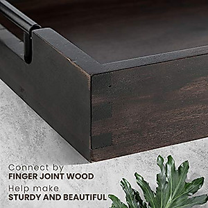 Ottoman Tray, 16.5x12.5 Acacia Wood Serving Tray with Black Metal Handles, Great for Ottoman Tray, Food Tray, Breakfast Tray, Eating Tray…