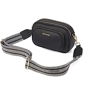 BOSTANTEN Crossbody Bags for Women Leather Cell Phone Purse Shoulder Handbags with Wide Strap Black