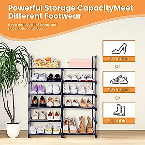 6 Tier Shoe Rack Storage Organizer, 20-22 Pairs Metal Shoe Rack for Entryway, Shoe Stand Free Standing Shoe Rack for Closet, Space Saving Shoe Organizer Shoe Storage for Living Room Bedroom Hallway