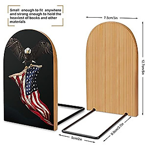 American Flag Eagle Wood Bookends Book Stand Book Ends Non Skid Book Holder for Home Office School Study（Logs）