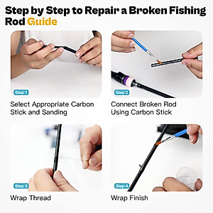 Fishing Rod Repair Kit Complete,Full Supplies with Glue for Freshwater & Saltwater Broken Fishing Pole Repair with Carbon Fiber Sticks,Rod Building Epoxy Finish, Wrapping Thread and Tape