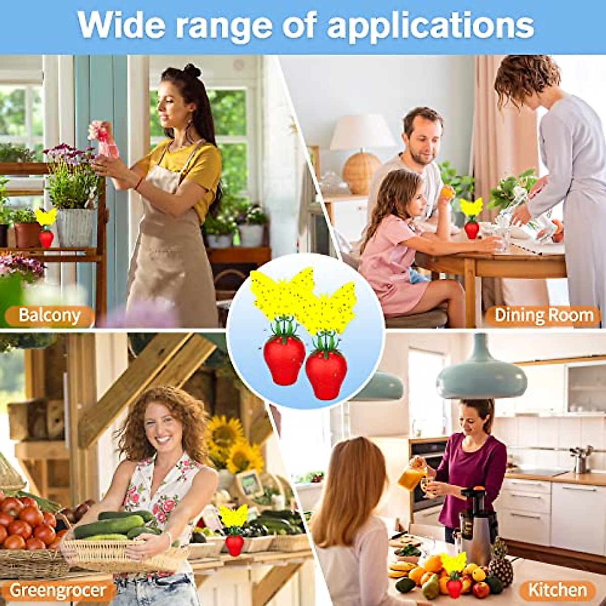 Fruit Fly Traps for Indoors,Effective Fruit Fly Killer Catcher Gnat Trap with Yellow Sticky Pads,Reusable Odorless Gnat Killer Fruit Fly Trap Comes with Fruit Fly Attractant for Home Kitchen (2 Pack)