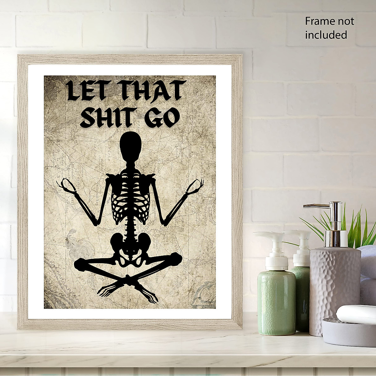 Roxbury Row Halloween Bathroom Decor, Spooky, Creepy, Funny Halloween Decorations, Skeleton Halloween Decor, Goth Bathroom Decor, Funny Bathroom Sign, Let That Shit Go, Skeleton Decor (8x10 Unframed)