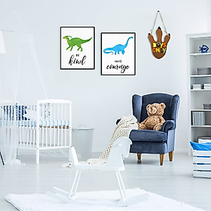 Jetec 6 Pcs Dinosaur Boys Room Wall Decor Include 2 Dinosaur Paw Wooden Hanging Sign 4 Wall Stickers (Unframed) Inspirational Quote Dino Decor Gift for Kids Bedroom Nursery Playroom