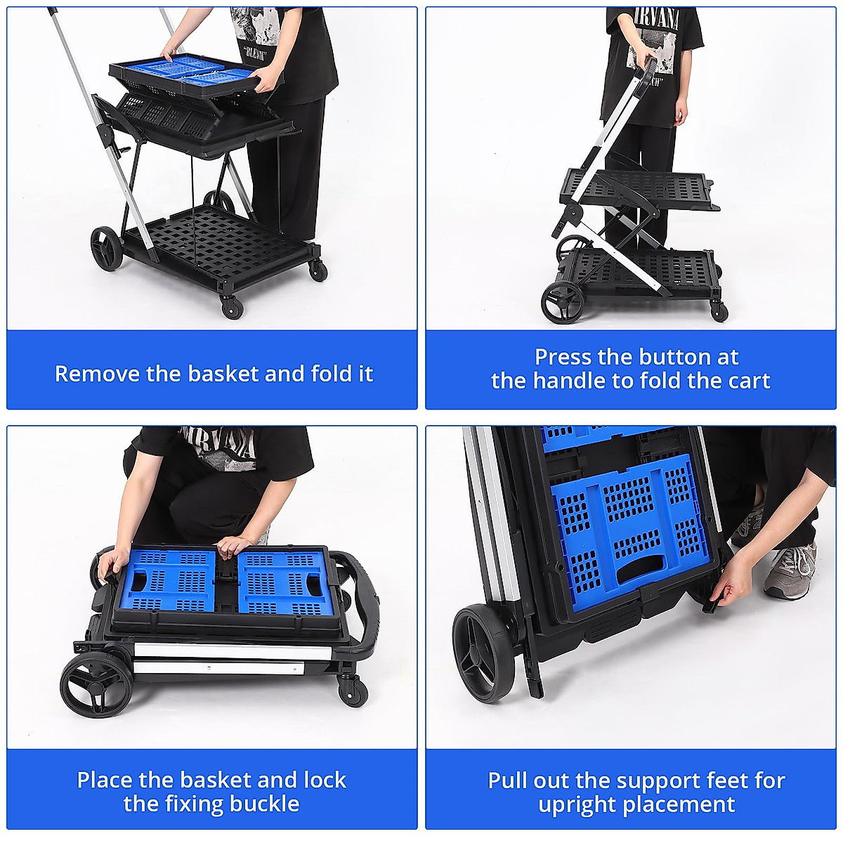 Garvee Collapsible carts, Mobile Folding Trolley, Shopping cart with Storage Crate, Platform Truck