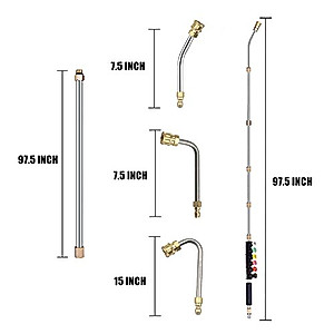 Selkie Pressure Washer Extension Wand Upgrade Power Washer Lance with Spray Nozzle Tips,30°,90°,120° Curved Rod, 1/4’’Quick Connect, Replacement for Anti-Leaked Ring 4000 PSI…