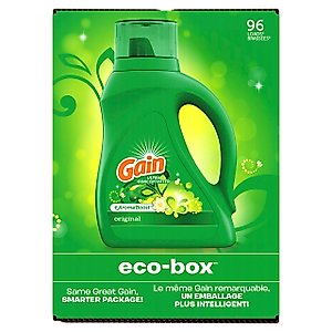 Gain Laundry Detergent Liquid Soap Eco-Box, Ultra Concentrated High Efficiency (HE), Original Scent, 96 Loads