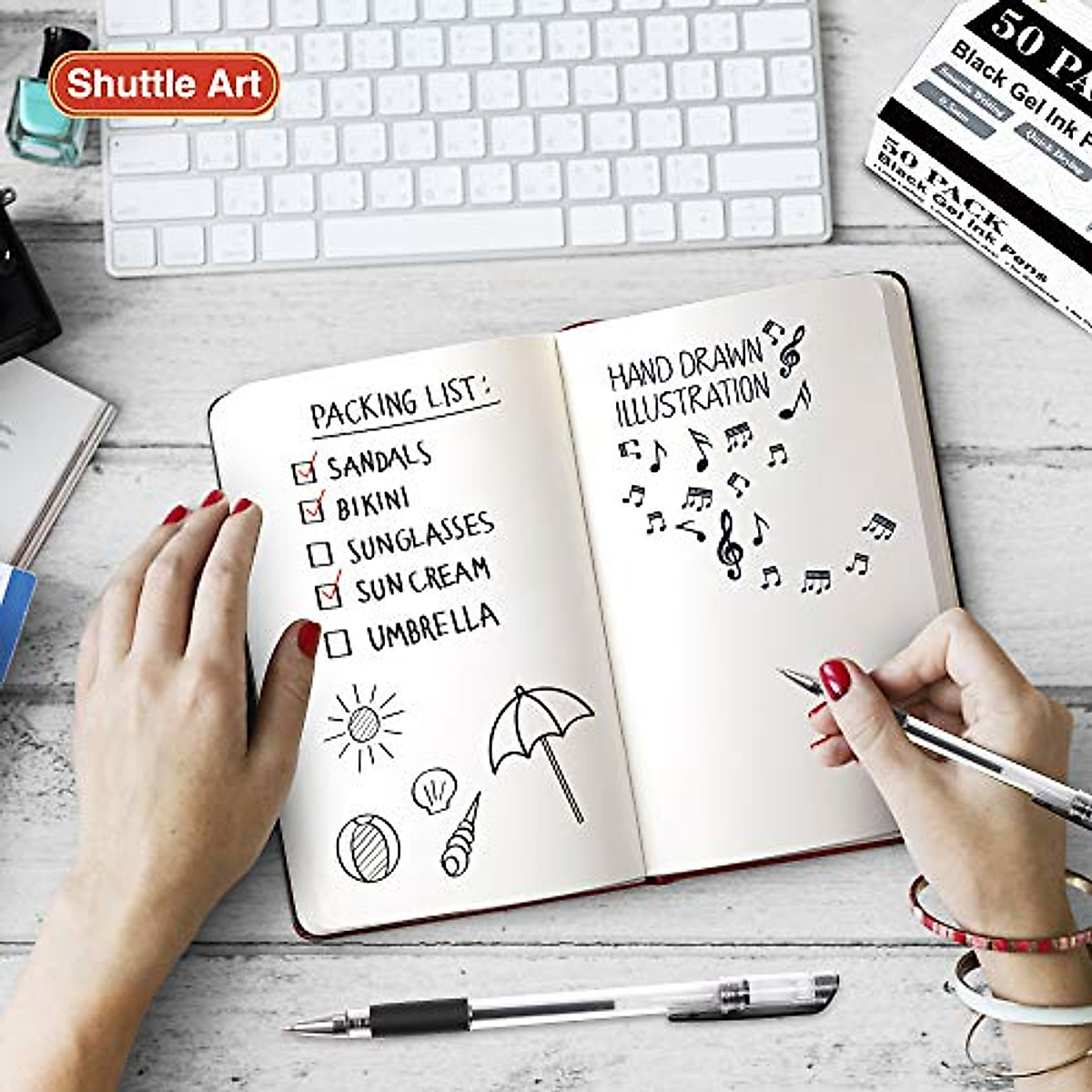 Shuttle Art Black Gel Pens, 50 Pack Fine Point Black Ink Pens Bulk, 0.5mm Rollerball Gel Ink Pens Smooth Writing with Comfortable Grip for Office, School and Home