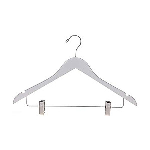 Quality Wooden Skirt Hangers with Clips, 10-Pack Smooth Solid Wood Pants Hangers with Durable Adjustable Metal Clips, Swivel Hook, Coat, Jacket, Blouse Suit Hangers (White, 10)