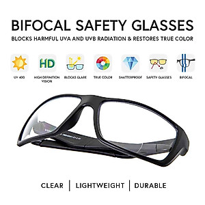 VITENZI Bifocal Safety Glasses with Readers Wrap Around Sport Magnifying Safety Reading Protective Goggles Palermo in Black 1.50