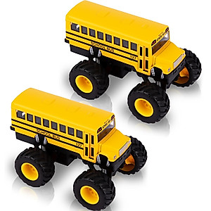 ArtCreativity 5 Inch Pull Back School Bus Toy Set - Set of 2 - Includes 5 Inch Monster-Wheel Bus, Diecast Bus Playset with Pull Back Mechanism, Great Gift Idea for Kids