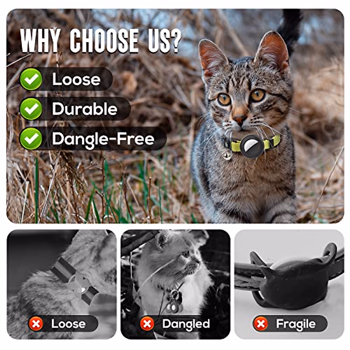 Air tag Cat Collar, Cat Collar with Bell and Safely Buckle for Small Pets, Adjustable Kitten Collar with Airtag Holder Compatible with Apple Airtag for Cats, Kittens, Puppies(Yellow)