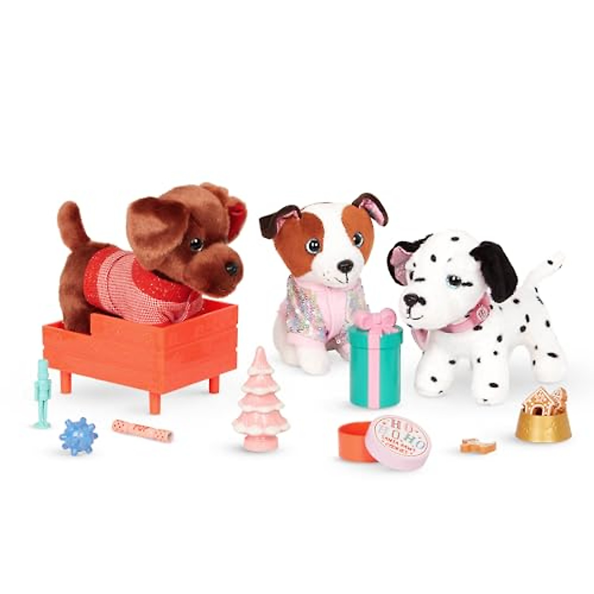 Glitter Girls – Holiday Puppy Set – 18pcs Accessory Set & 6-inch Plush – Dog Bed & Sweater – Pillow, Jingle Bells & More – 3 Years + – Cocoa & Holiday Pup Set