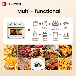 Hauswirt K5M Air Fryer Toaster Oven Combo, Retro XL Large Oven 3-4People, Air Fryer Oven with Rotisserie Kit, 26.5QT 6-slices Toast 12" Pizza, Bake Toast Broil,1600W 190°F-450°F,Non-Stick,Cream White