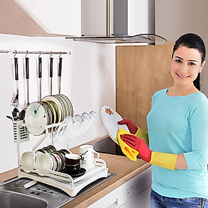 KUFA Dish Drying Rack for Kitchen Counter Kitchen Utensil Storage Organizer Holder Stainless Steel White Paint Counter Drainer Shelf Drainboard Dish Drying Mat Small Dryer Rack for Silverware