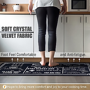 Voanos Black and White Kitchen Rugs,Non Skid Washable Microfiber mats for Kitchen Floor, Kitchen Rules Theme Kitchen Cushioned Runner Rug Decor Sets of 2,Size 17"x 47"+17"x 30"