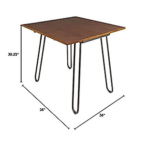 Silverwood Wood Metal Henry Drop Leaf Table with Hairpin Leg, 36" x 36" x 30.25", Brown