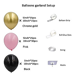 EROOCAI Pastel Pink Black Balloon Garland Arch Kit -150pcs Chrome Gold Balloons in Different Size for Baby Shower Bridal Shower Birthday Party Gender Reveal Party Decorations