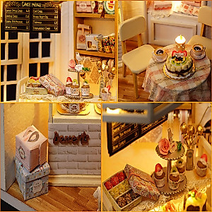 CUTEBEE Dollhouse Miniature with Furniture, DIY Dollhouse Kit Plus Dust Proof and Music Movement, 1:24 Scale Creative Room for Valentine's Day Gift Idea(Cake Diary)