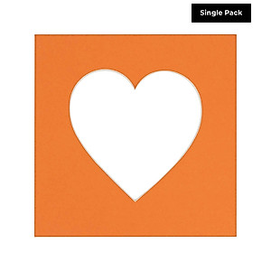 15x15 Mat Bevel Cut for 11x11 Photos - Precut Orange Heart Shaped Photo Mat Board Opening - Acid Free Matte to Protect Your Pictures - Bevel Cut for Family Photos, Pack of 1 Matboard Show Kit With