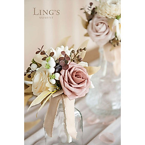 Ling's Moment Ivory Wedding Table Centerpieces Boho Mini Bridesmaid Bouquets Set of 6 Floral Centerpieces for Wedding Reception Table Decorations (Neutral Dusty Rose)