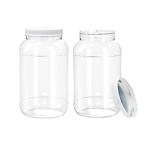 ljdeals 1 Gallon Clear Plastic Jars with Lids, Wide Mouth Storage Containers, Pack of 2, BPA Free, Food Safe, made in USA