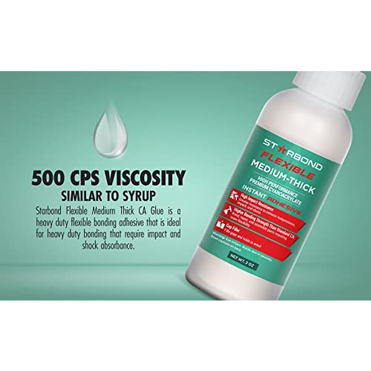 Starbond KEG-500, Max Strength Flexible Medium Thick, Premium CA Super Glue Plus Extra Cap and Microtips, 2 oz. (for Arrow Fletching & Inserts, Shoe Cobblers, Boot, & Furniture Repair)