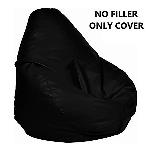 Ample Decor Bean Bag Cover (No Filling), Plush Toys Storage Soft Leatherette, Water Resistant, Durable Construction Sturdy Zipper, Ideal for Teenagers, Kids - Black