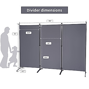 CHOSENM 3 Panel Folding Privacy Screens, 6 FT Tall Wall Divider with Metal Frame, Freestanding Room Divider for Office Bedroom Study (3 Panel, Grey)