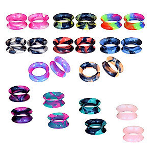 Stuppendux 24PCS Silicone Flexible Ear Tunnels Gauges Plugs Stretchers Expander Double Flared Flesh Tunnels Ear Piercing Jewelry 00G 10MM