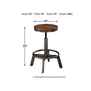 Signature Design by Ashley Torjin Industrial 24" Adjustable Height Barstool, 2 Count, Brown