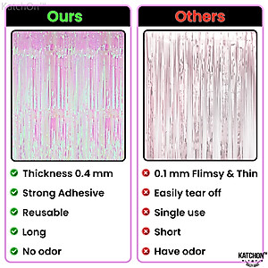 KatchOn, XtraLarge Foil Iridescent Backdrop Curtain - 3.2x8 Feet, Pack of 2 | Pink Tinsel Curtain Backdrop for Iridescent Party Decorations | Iridescent Streamer Backdrop for Pink Party Decorations