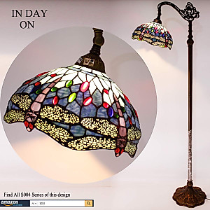 WERFACTORY Tiffany Floor Lamp Blue Stained Glass Dragonfly Arched Lamp 12X18X64 Inches Gooseneck Adjustable Corner Standing Reading Light Decor Bedroom Living Room S004 Series (B)