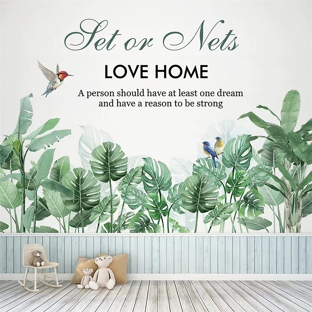 Generic Tropical Leaves Wall Decals Removable Toucan Wall Stickers for Living Room Kids Room Bedroom Playroom TV Wall Decor