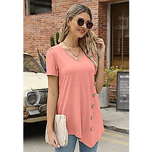 Summer Tops for Women Short Sleeve Shirts V Neck Loose Casual Tunic Plain Tees